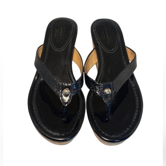 Coach | Shoes | Coach Jorgina Glossy Black Patent Leather Thong ...